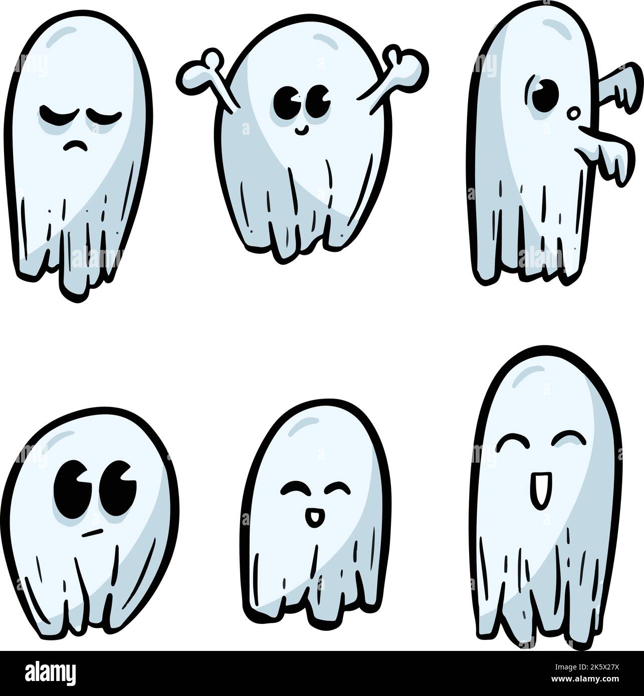 Cute Funny Cartoon Ghost Character Icons for Halloween Stock Vector ...