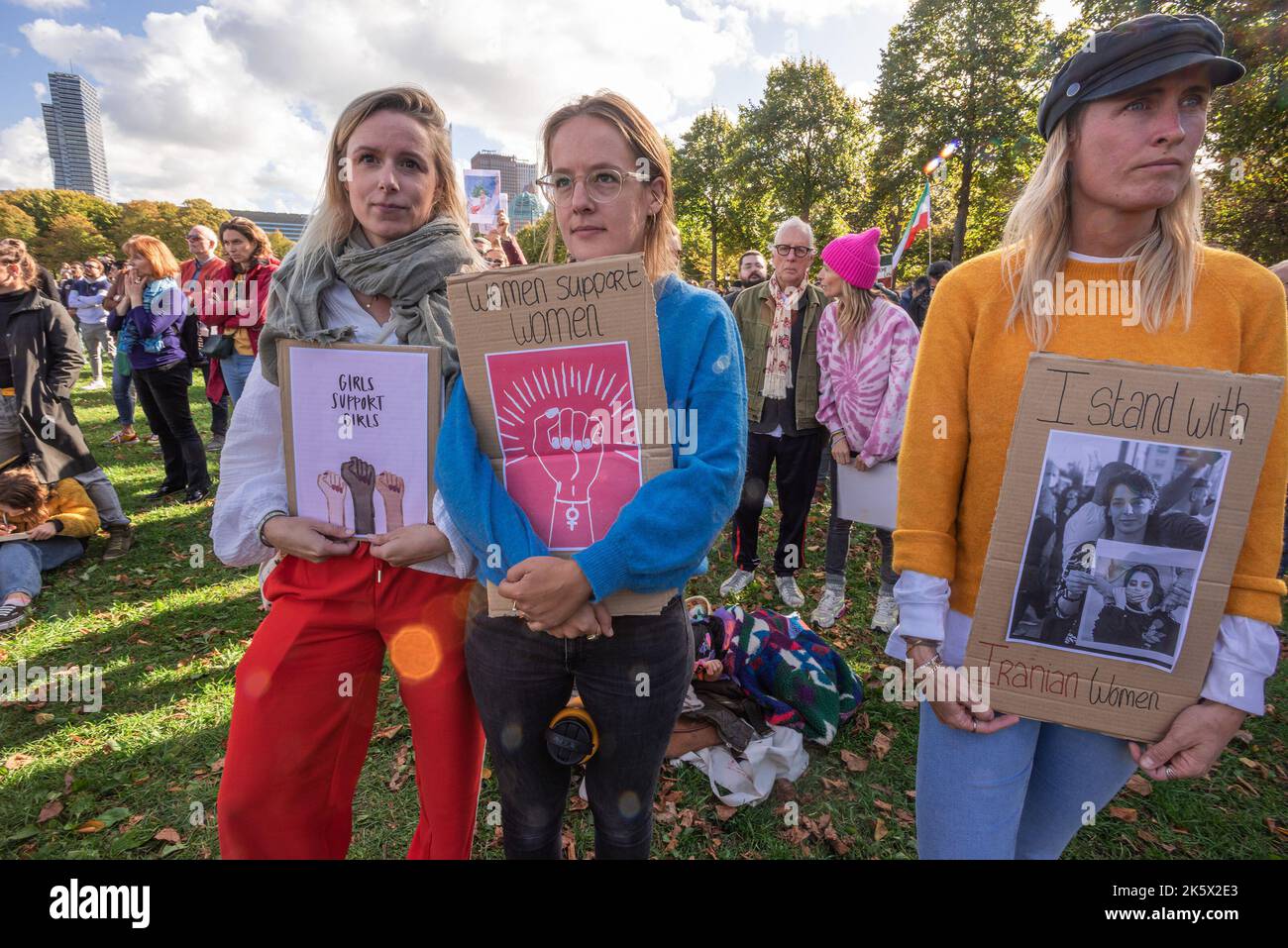 Protesters hold placards during the demonstration on the Malieveld, The ...