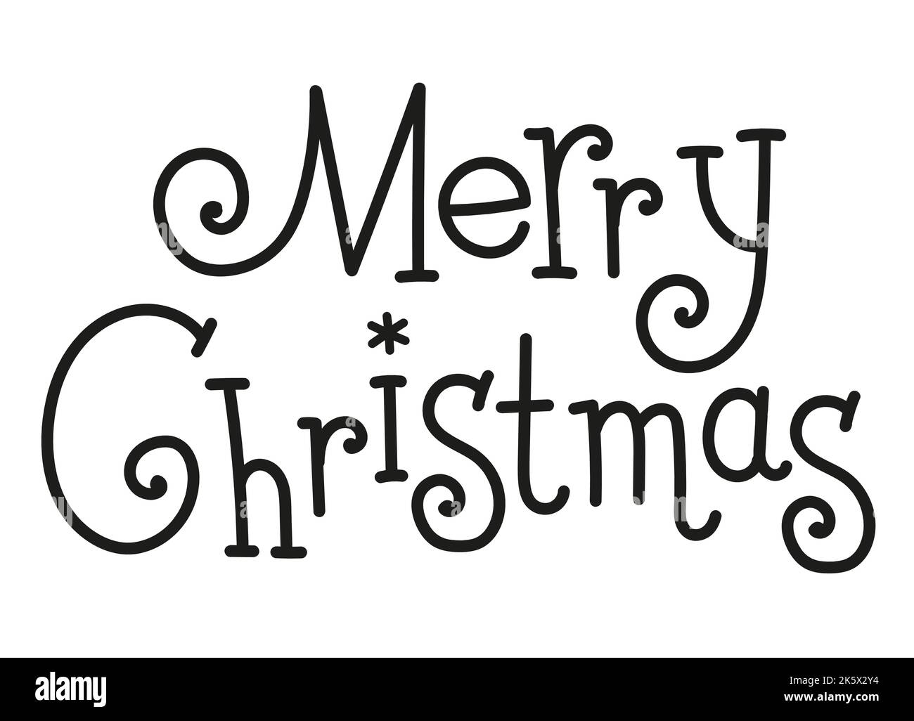 Merry Christmas Hand Drawn Lettering Banner Isolated Vector Text For