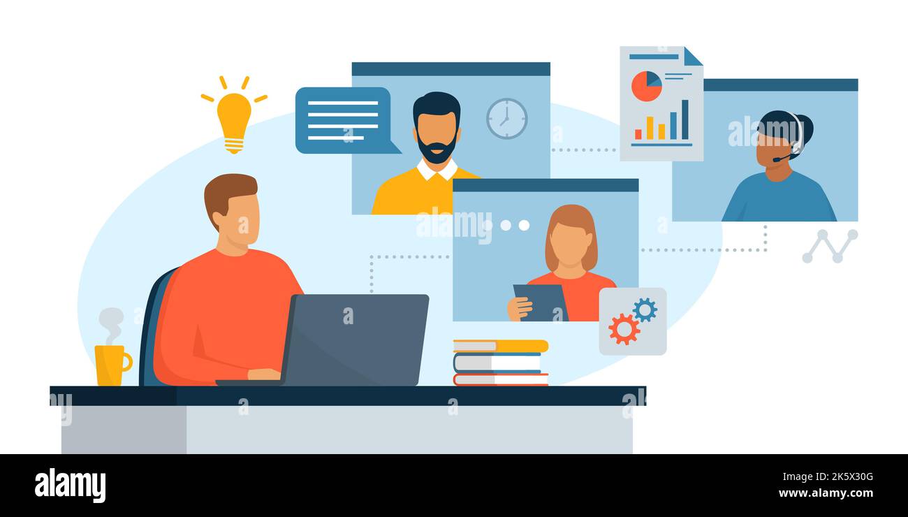 Professional business team having a video call together, online meeting ...