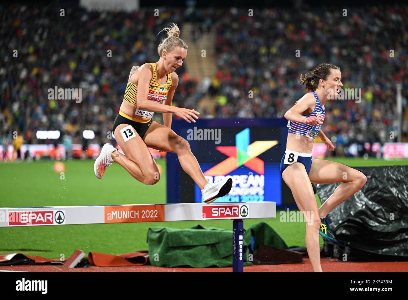 Lea Meyer participating in the 3000m steeplechase of the European Athletics Championships in ...
