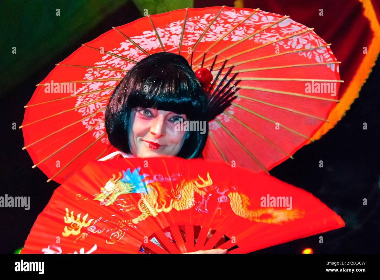 Woman dressed as a Japanese Geisha Girl at a Burlesque evening Stock ...