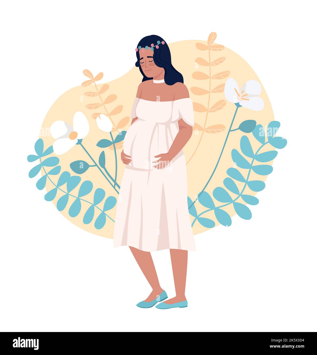 Future mother and floral decor 2D vector isolated illustration Stock ...