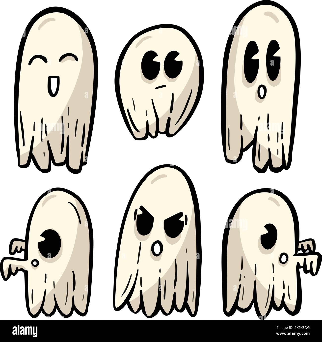 Cute Funny Cartoon Ghost Character Icons for Halloween Stock Vector ...