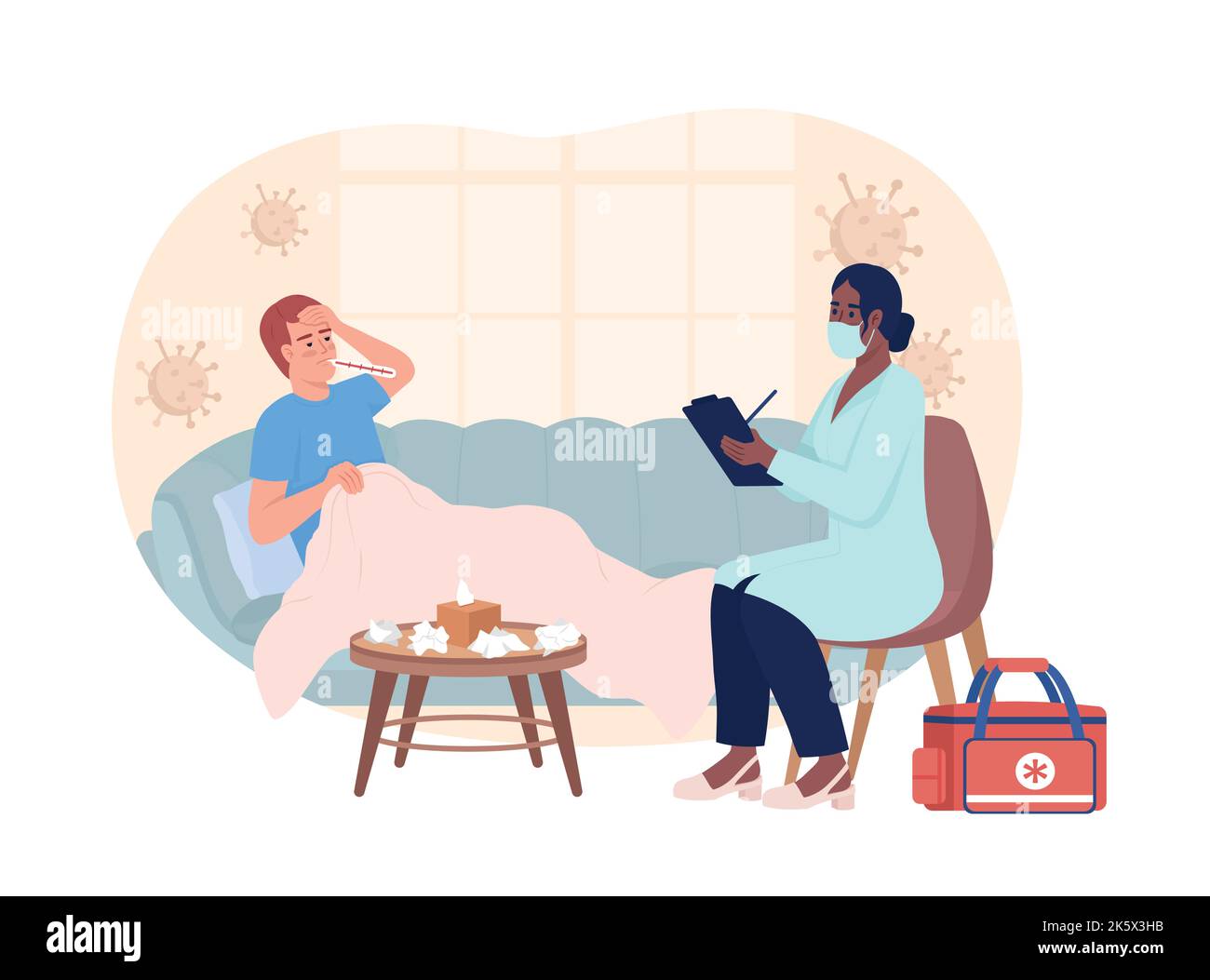Doctor visiting patient with viral disease 2D vector isolated ...