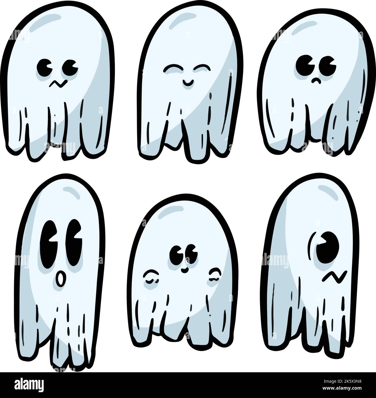 Cute Funny Cartoon Ghost Character Icons for Halloween Stock Vector ...