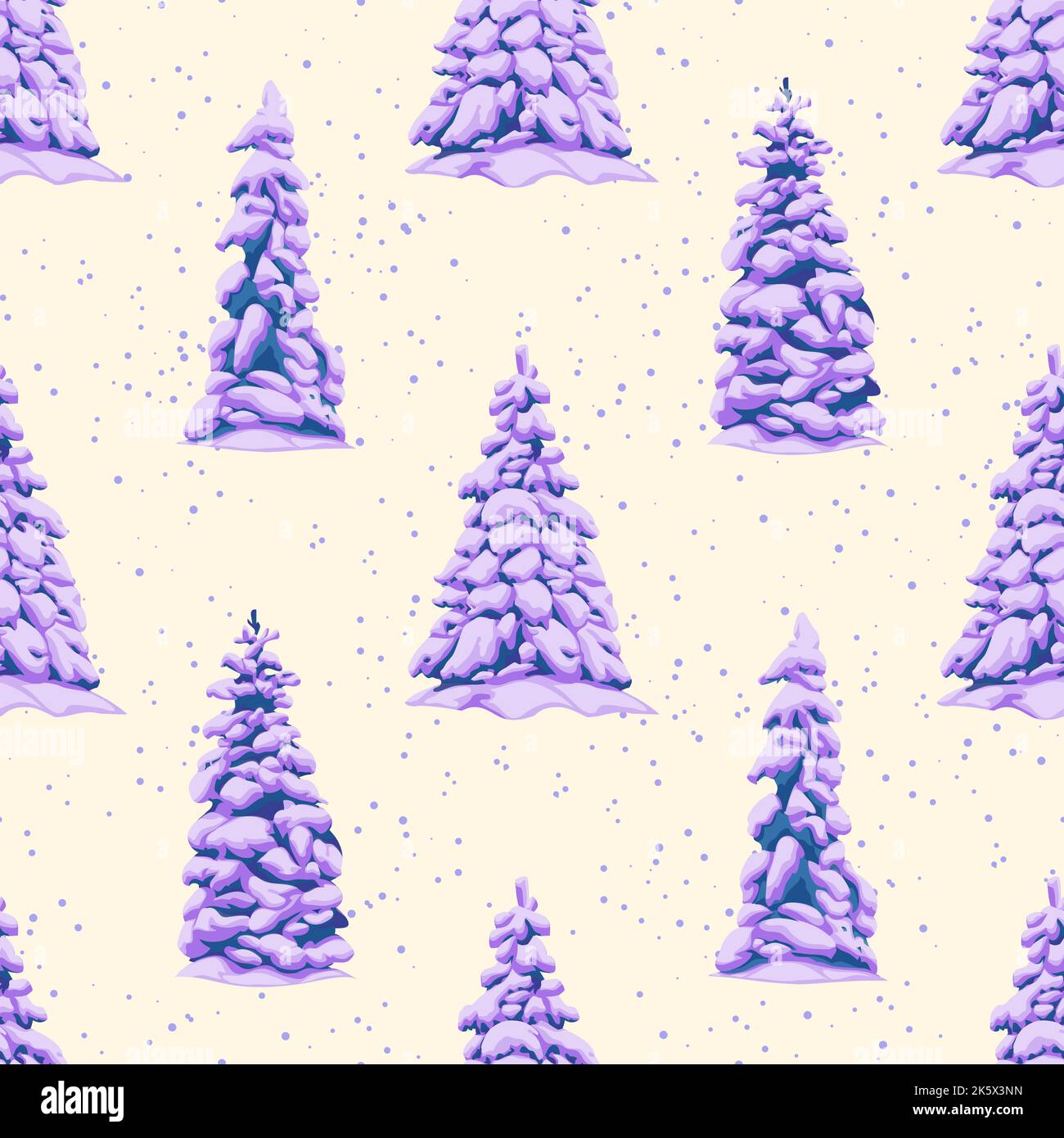 Pattern of snowy fir trees in cartoon style for print and decoration ...