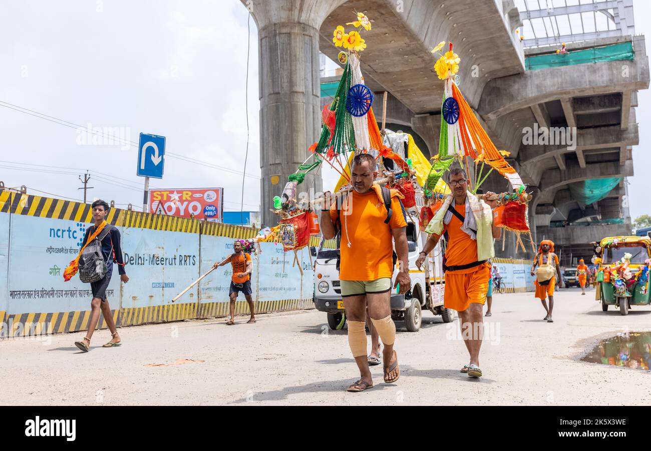 Ghaziabad, Uttar Pradesh, India - July 2022: Portrait of hindu pilgrim ...