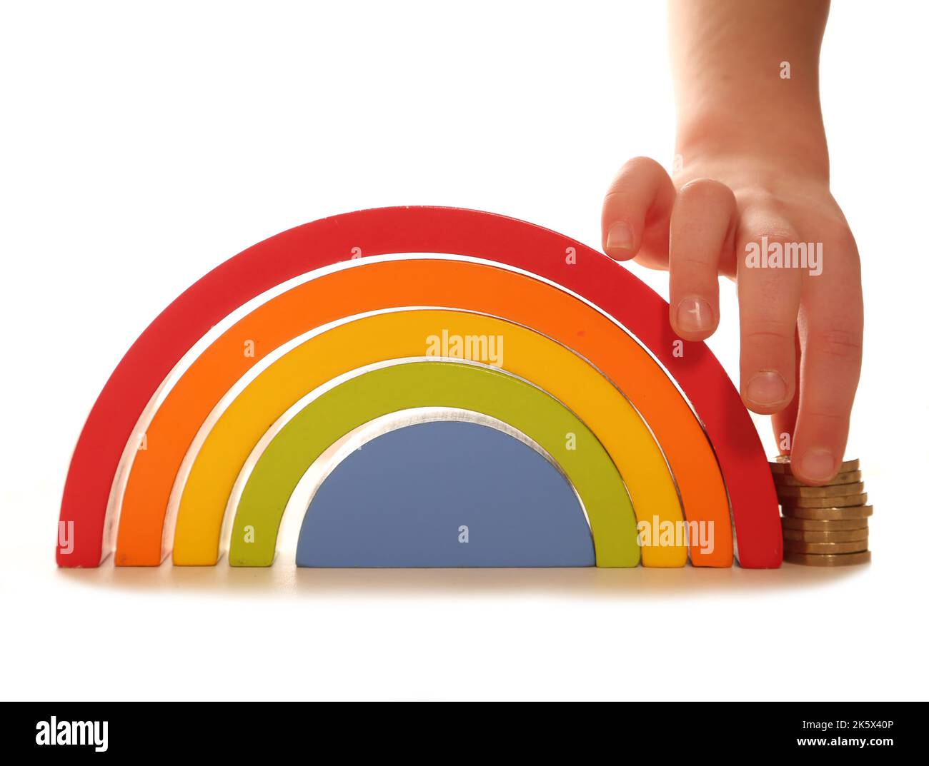 Money at the end of a rainbow with a white background Stock Photo - Alamy