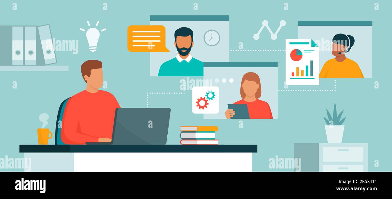 Professional business team having a video call together, online meeting ...