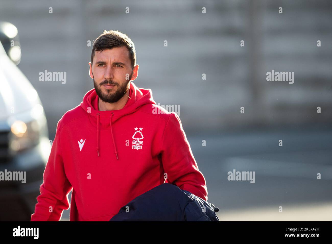 Jordan Smith #12 of Nottingham Forest arrives before the Premier League ...