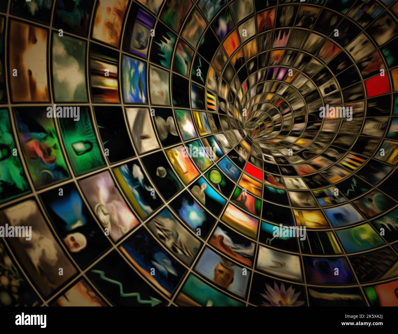 Surreal painting. Tunnel of screens. 3D rendering Stock Photo - Alamy