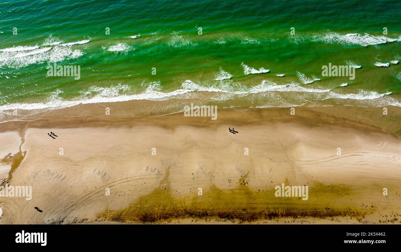 An aerial view of beach and dunes of Hvide Sande at the North Sea ...