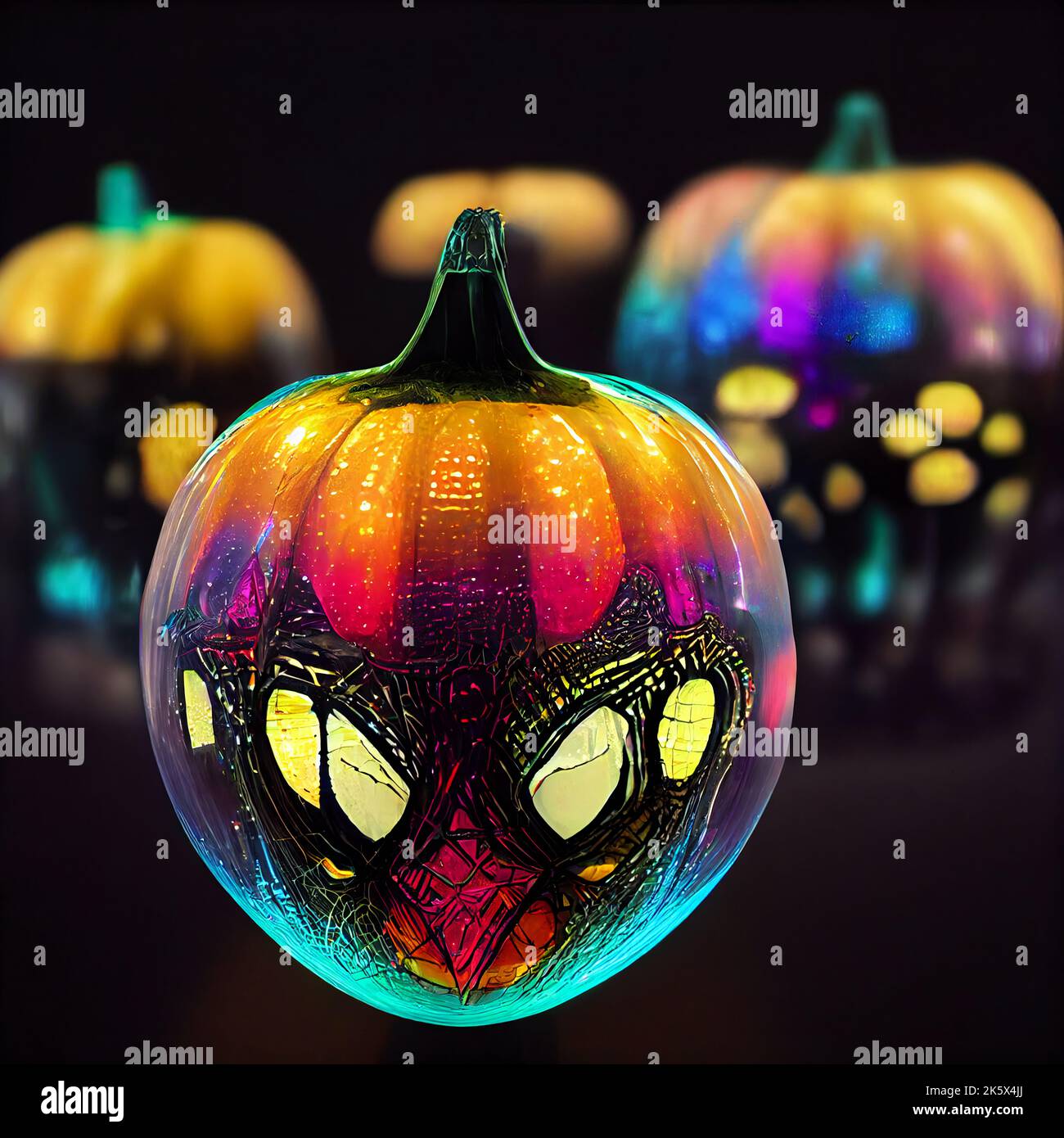 Crystal pumpkins covered in cobwebs, discovered in a cellar. Iridescent ...