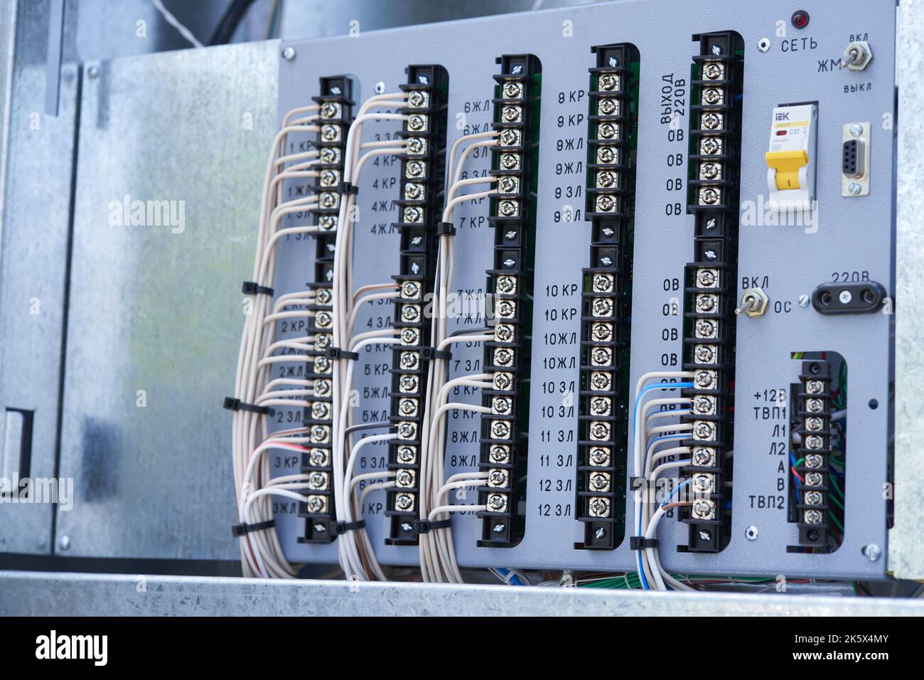 Electric control panel. The wires are connected to residual current ...