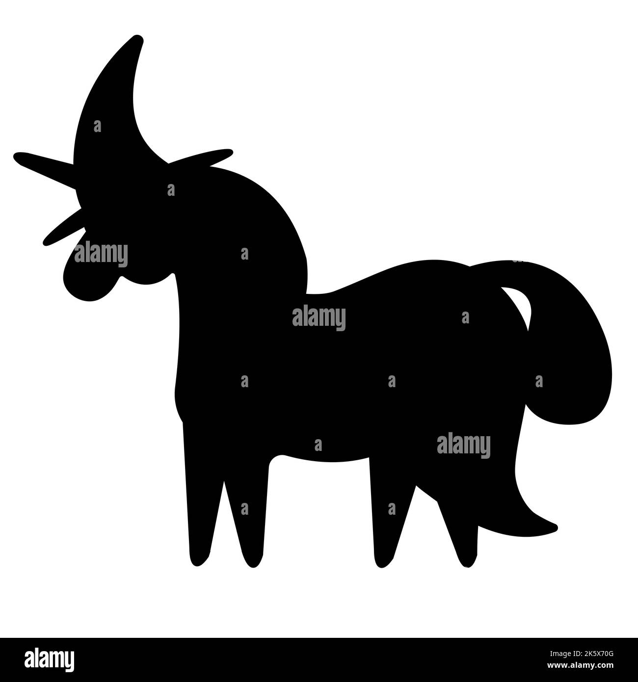 Vector hand drawn flat witch Halloween unicorn silhouette isolated on white background Stock ...