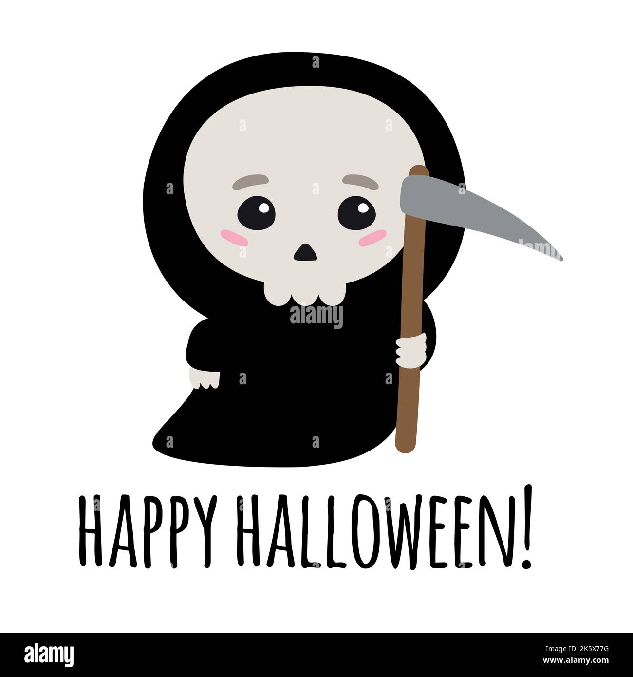 Vector flat hand drawn cute death and happy Halloween lettering ...