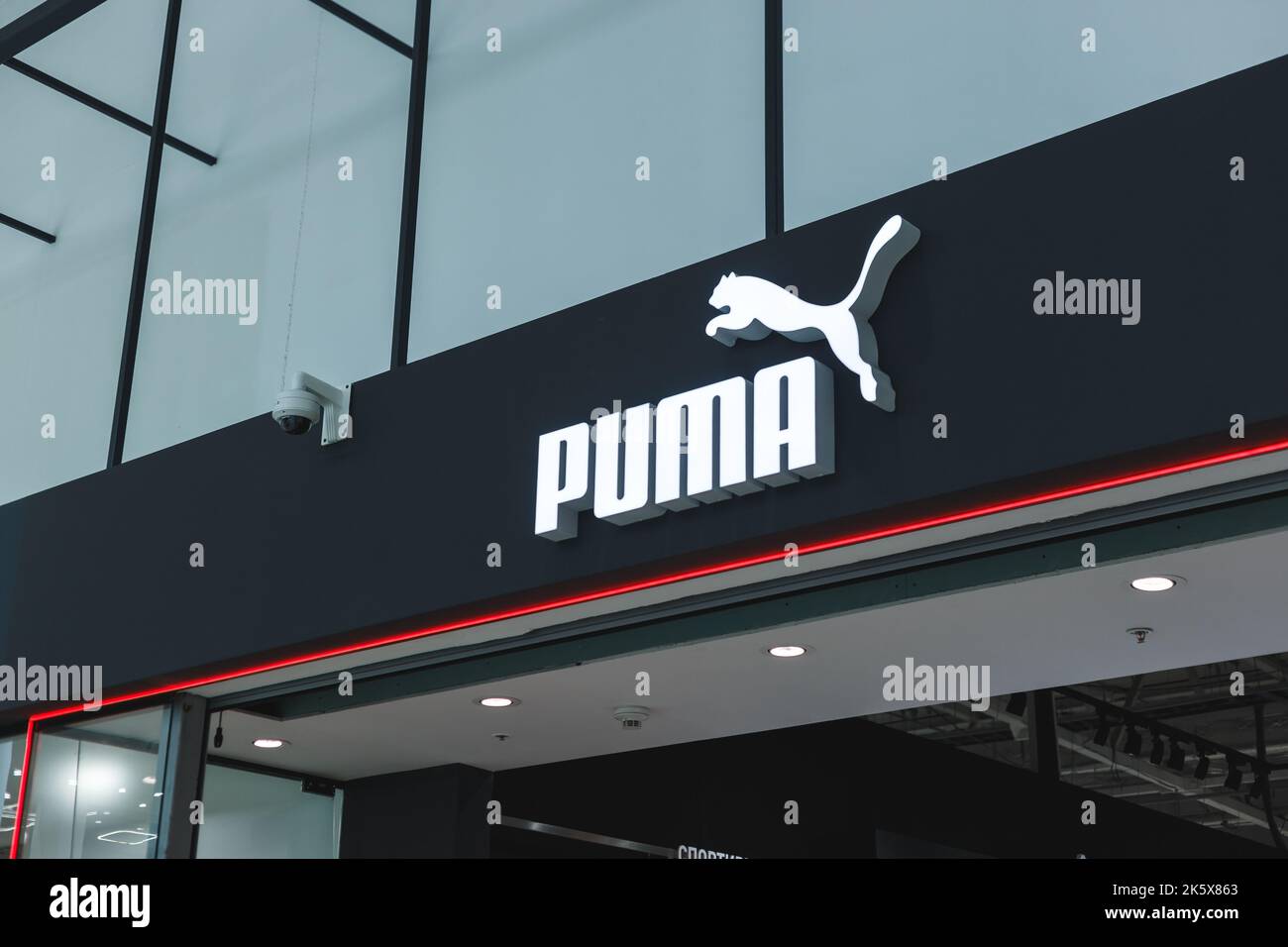 Minsk, Belarus, October 06, 2022: The Puma company sportswear Signboard ...