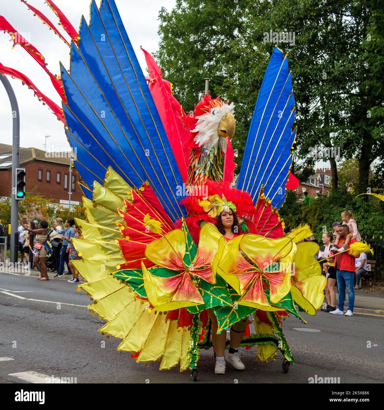 Woman in giant parrot costume in Leeds West Indian Carnival Parade ...