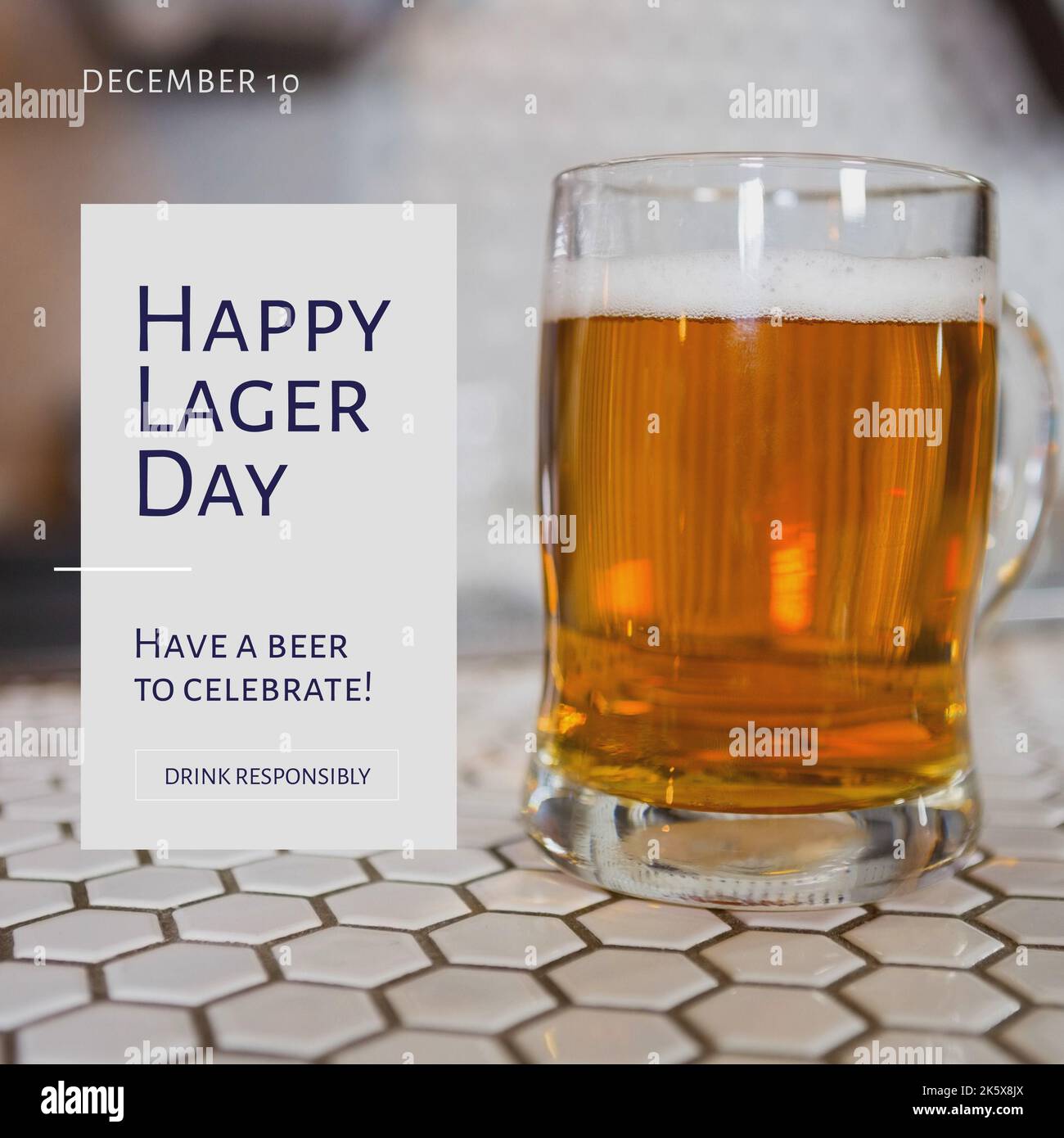 Composition of happy lager day text over beer in glass Stock Photo - Alamy