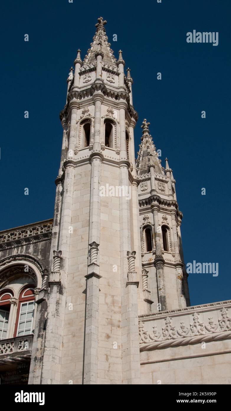 Tower, Mosteiro de Jeronimos, detail of ornate Manueline style ...