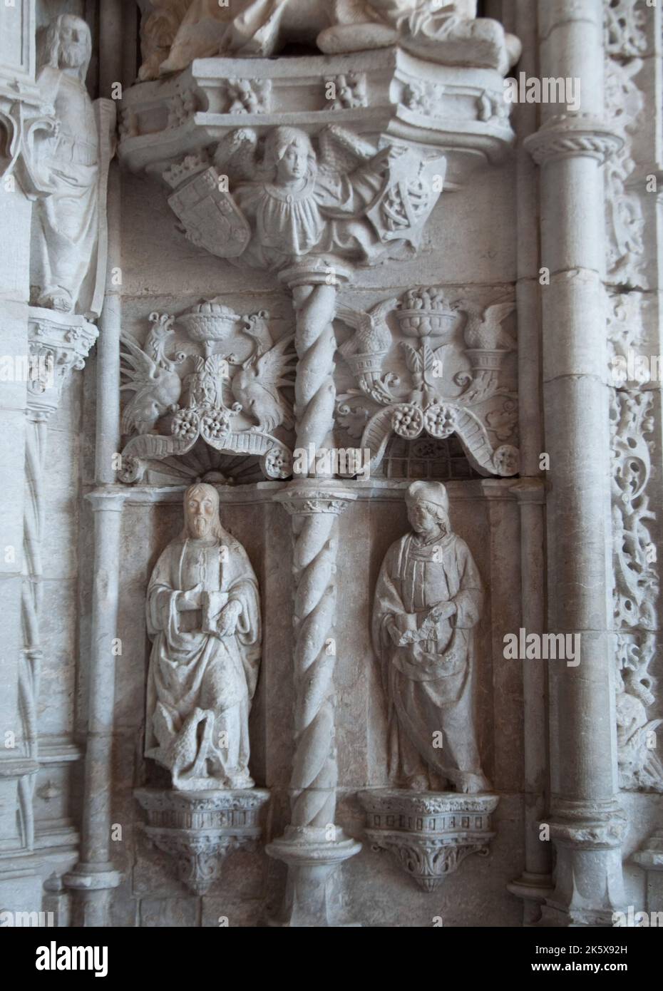 Detail from a column, Mosteiro de Jeronimos, detail of ornate Manueline ...
