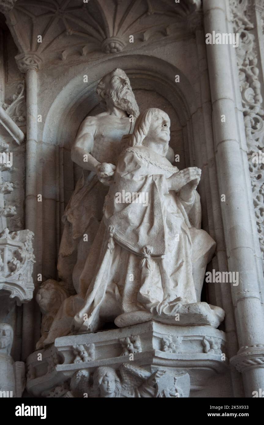 Detail from a column, Mosteiro de Jeronimos, detail of ornate Manueline ...