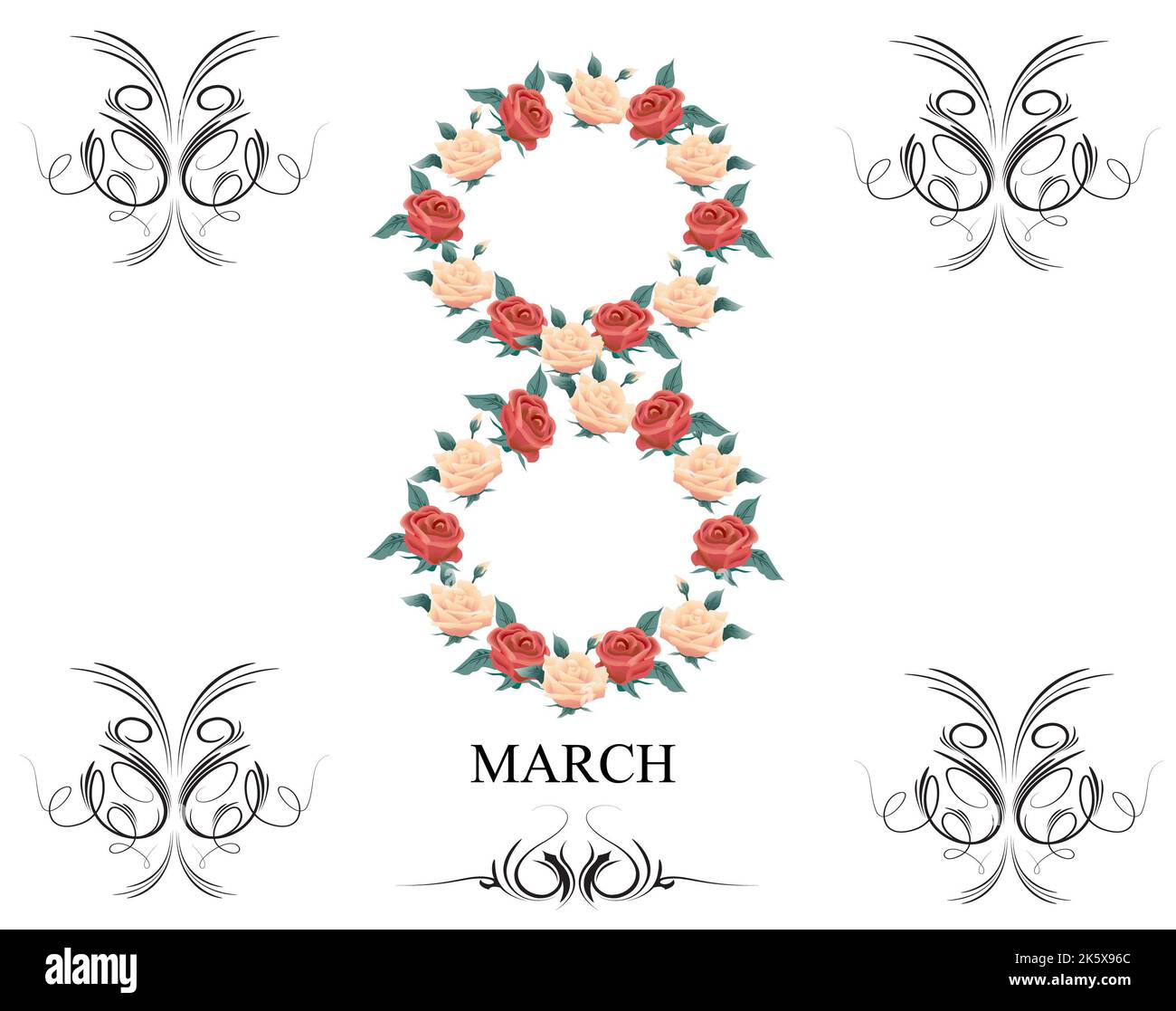 Floral card of roses for International Women's Day March 8 Stock Photo ...