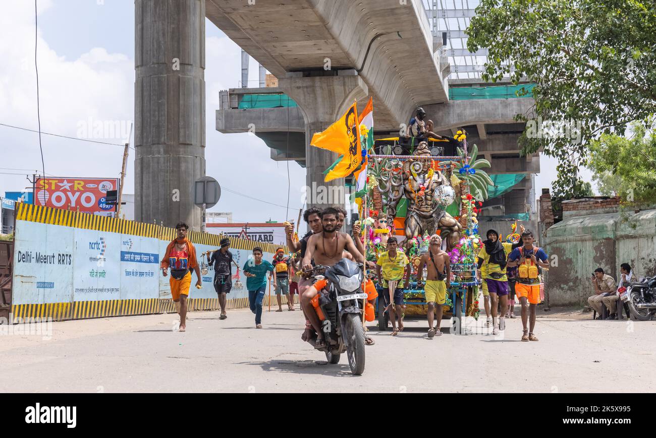 Ghaziabad, Uttar Pradesh, India - July 2022: Portrait of hindu pilgrim ...