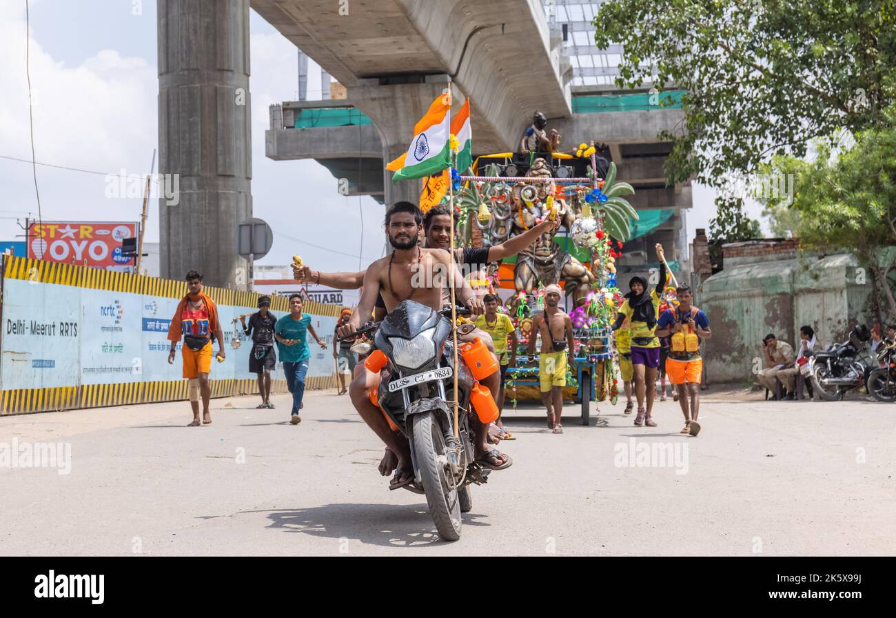 Ghaziabad, Uttar Pradesh, India - July 2022: Portrait of hindu pilgrim ...