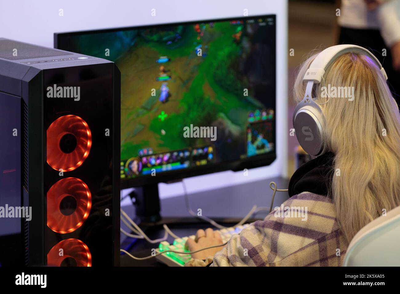 Poland, Poznan - October 09, 2022: A girl playing computer games ...