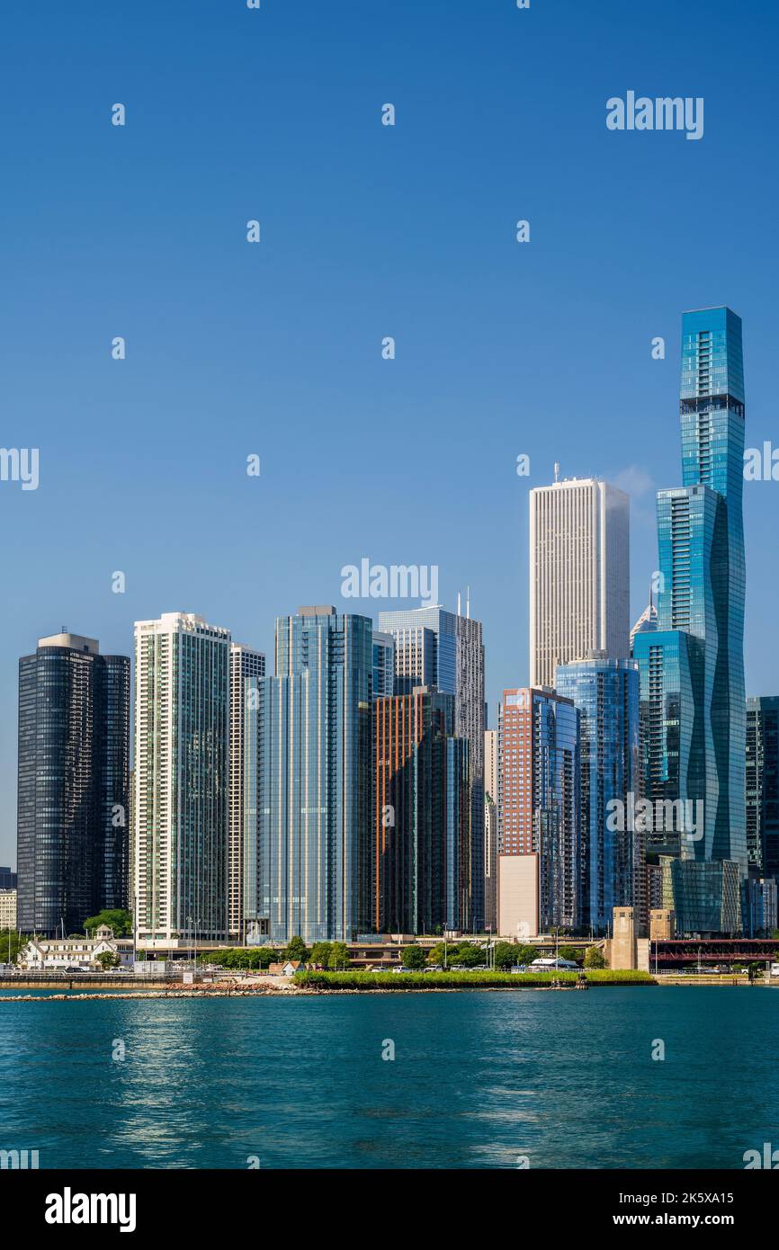 Downtown skyline from Lake Michigan, Chicago, Illinois, USA Stock Photo ...