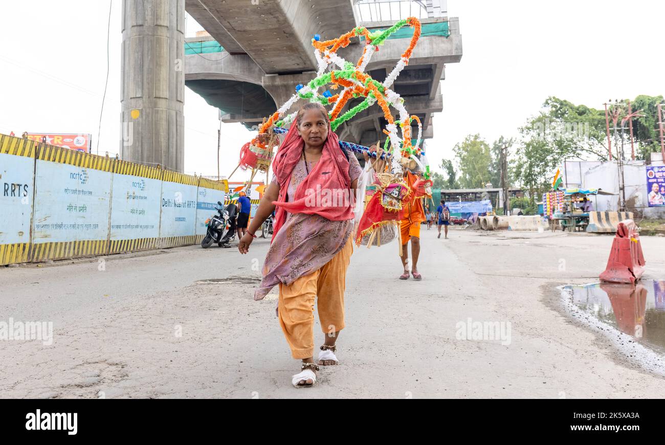 Ghaziabad, Uttar Pradesh, India - July 2022: Portrait of hindu pilgrim ...
