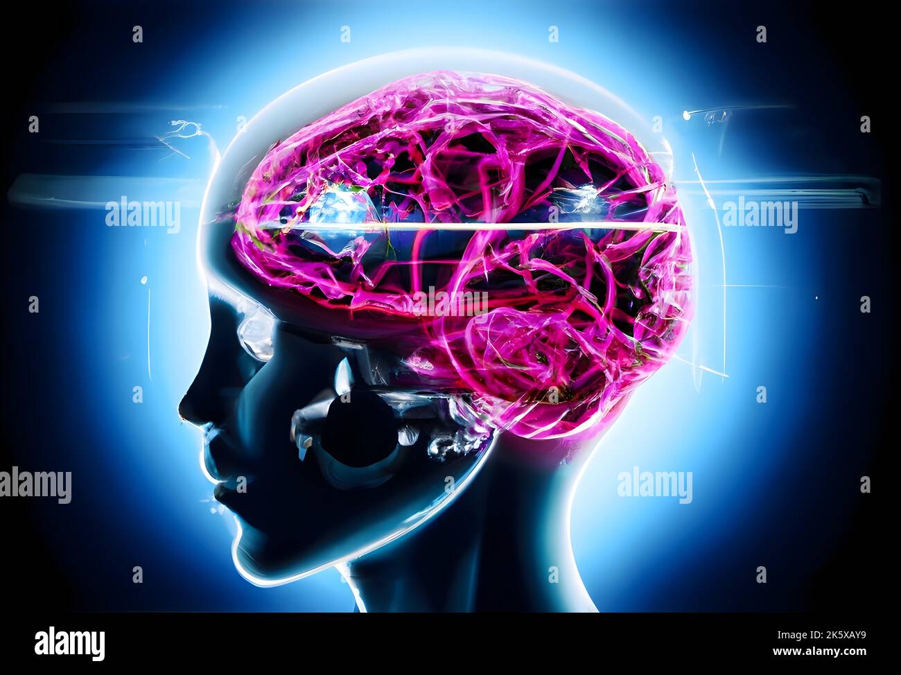 A human head with abstract artificial intelligence brain Stock Photo ...