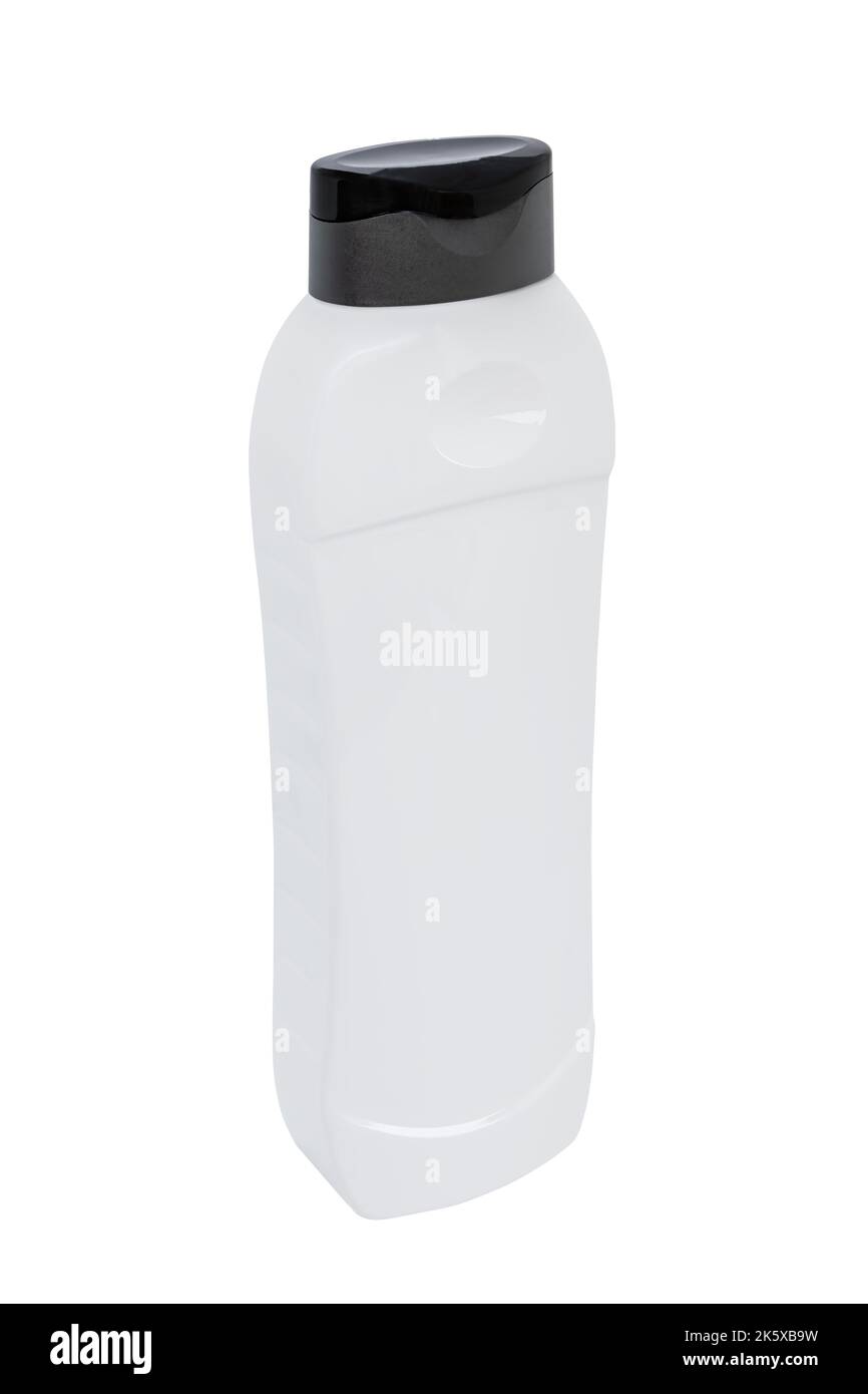 White plastic bottle for mockup, liquid container with lid on isolated ...