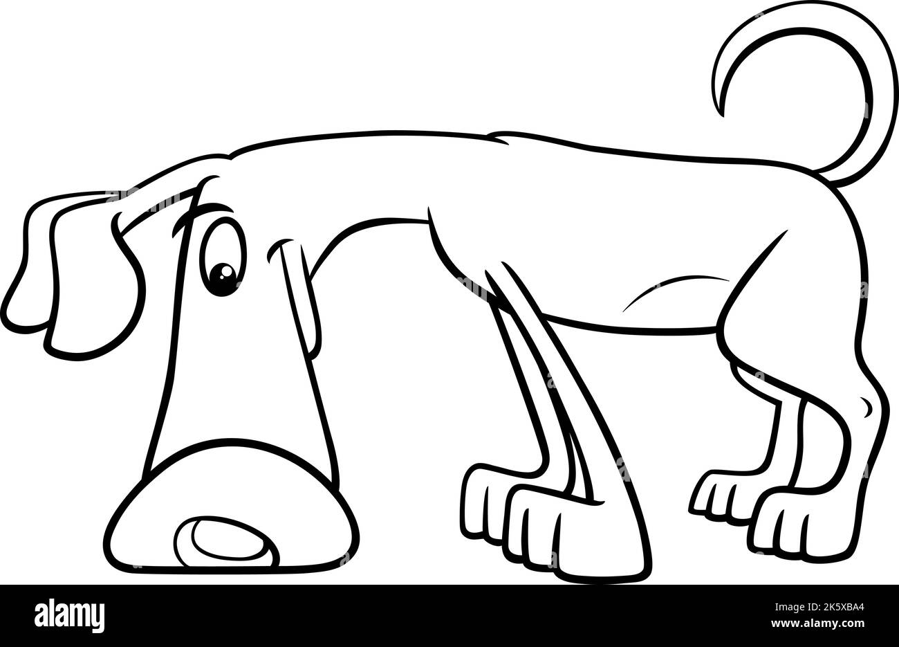 Black and white cartoon illustration of funny sniffing dog animal ...