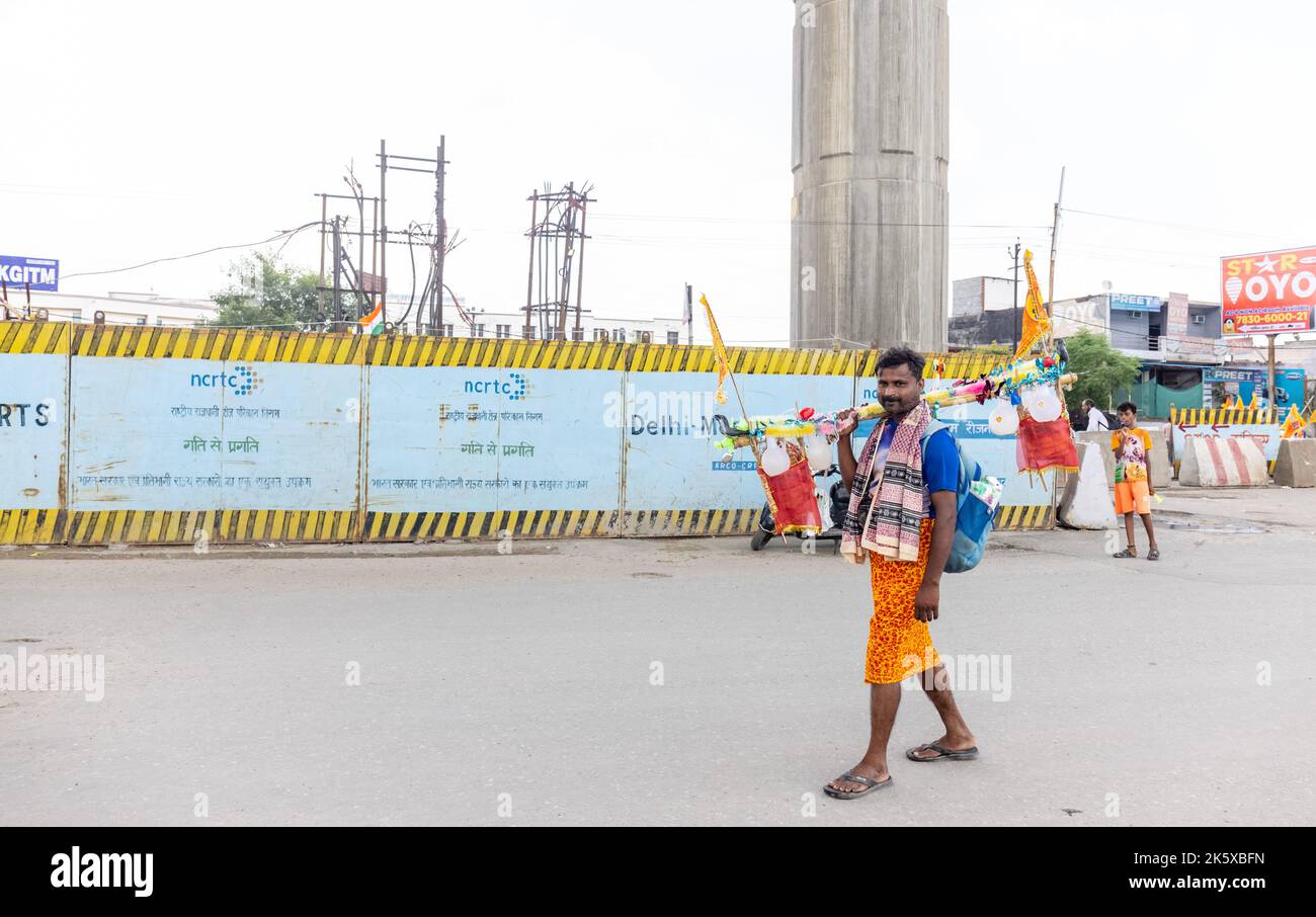 Ghaziabad, Uttar Pradesh, India - July 2022: Portrait of hindu pilgrim ...