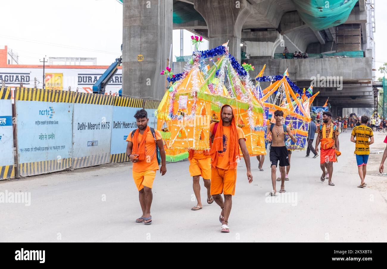 Ghaziabad, Uttar Pradesh, India - July 2022: Portrait of hindu pilgrim ...