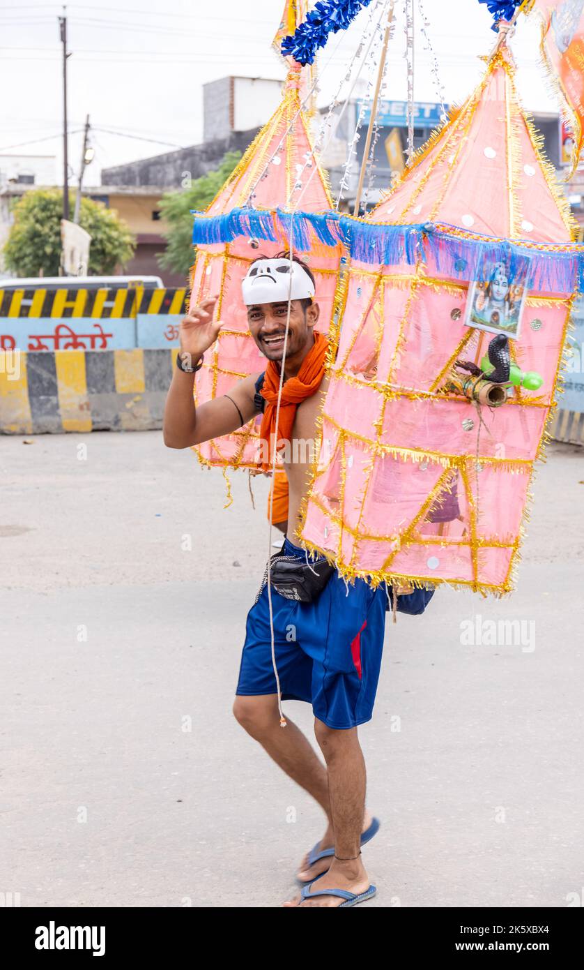 Ghaziabad, Uttar Pradesh, India - July 2022: Portrait of hindu pilgrim ...