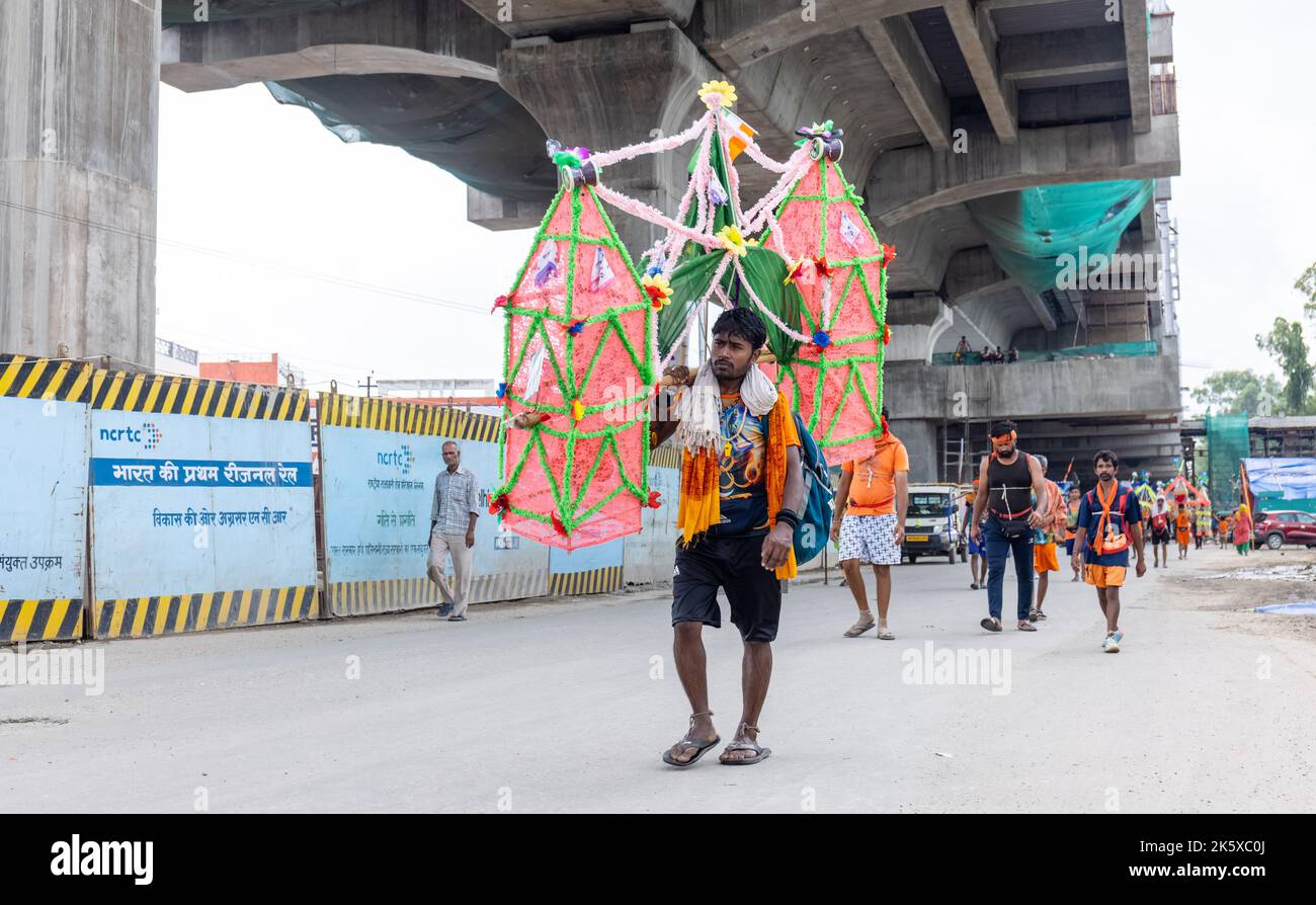 Ghaziabad, Uttar Pradesh, India - July 2022: Portrait of hindu pilgrim ...