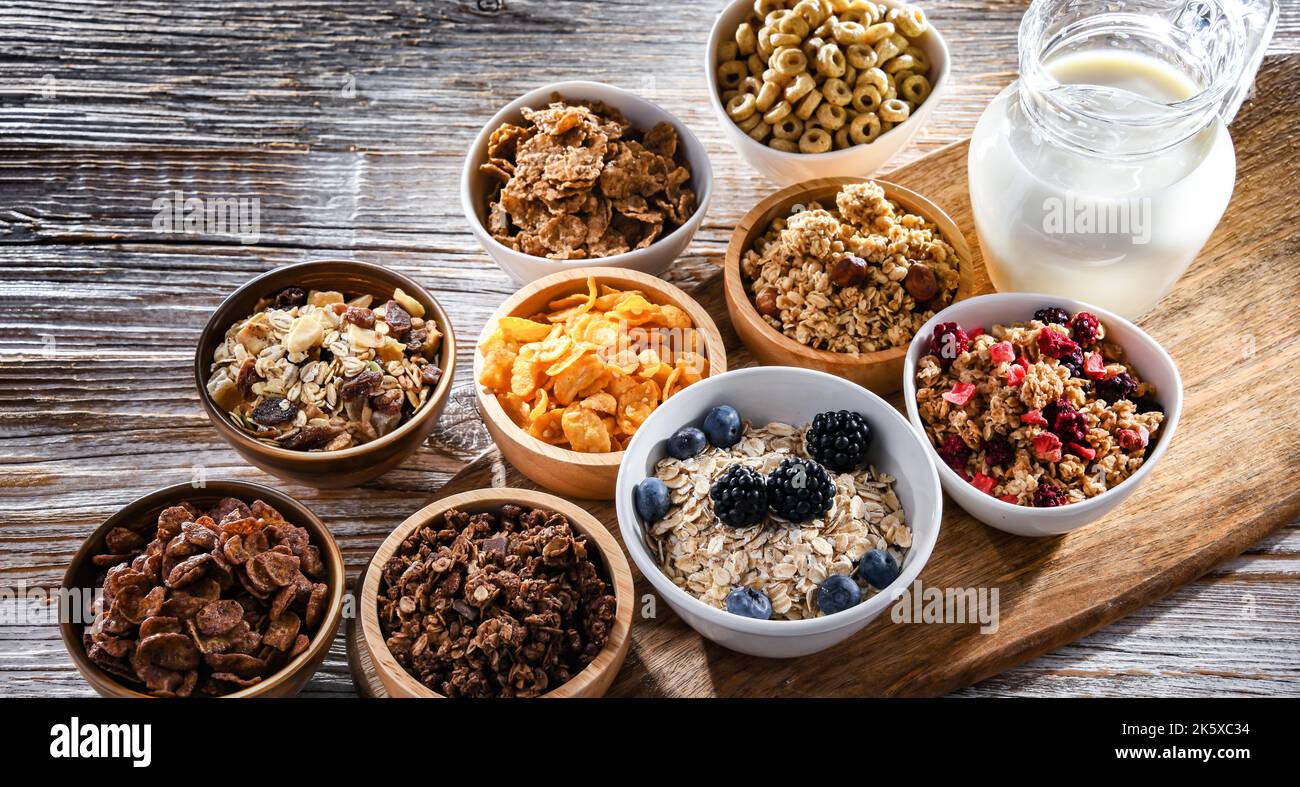 Composition with different sorts of breakfast cereal products Stock ...