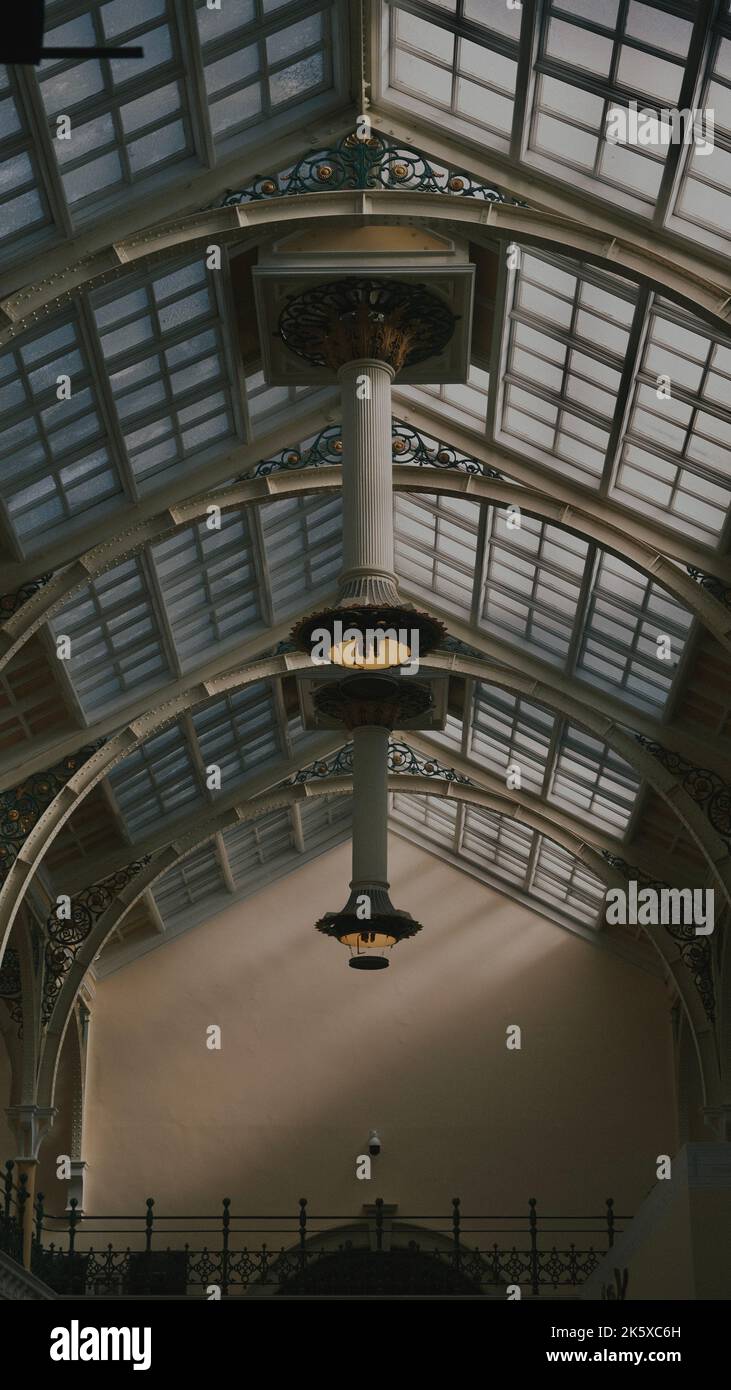 A vertical inside undershot of Birmingham museum glass roof with unique ...