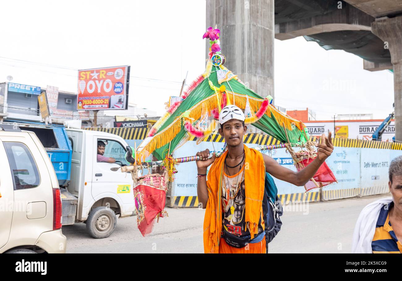 Ghaziabad, Uttar Pradesh, India - July 2022: Portrait of hindu pilgrim ...