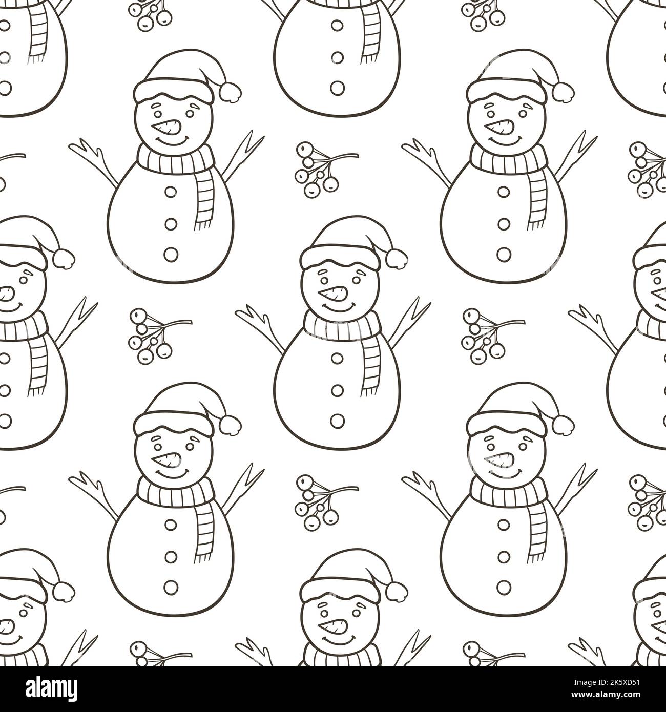 Festive seamless pattern with snowman on a white background. Hand drawn ...