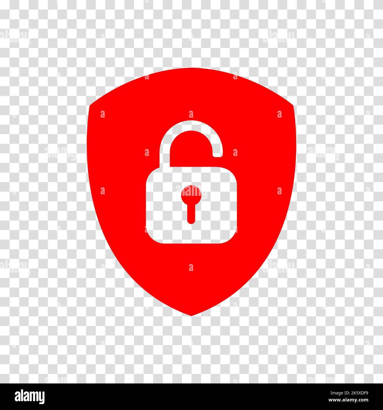 Red shield icon unlock padlock. Vector illustration with symbol on a ...