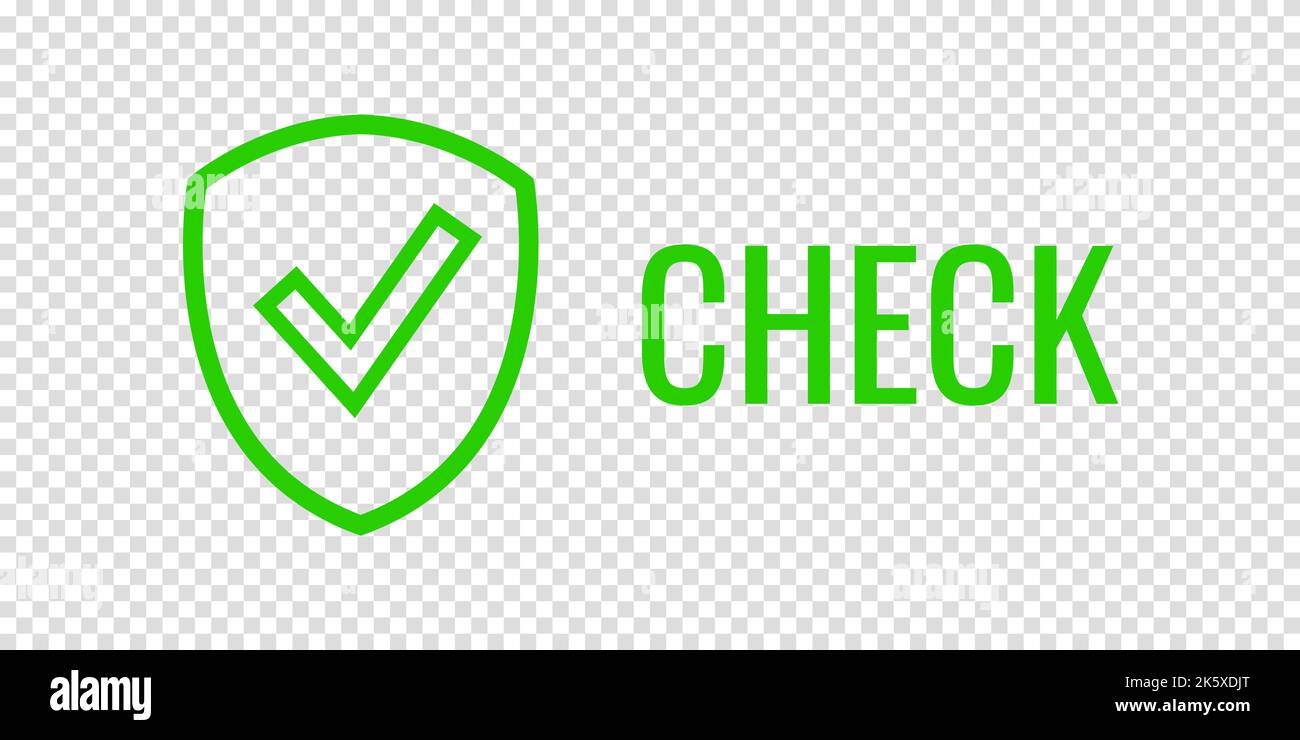 Shield green icon with check mark. Data protection concept. verified information. Text - CHECK ...