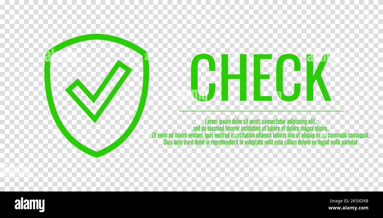 Shield green icon with check mark. Data protection concept. verified information. Text - CHECK ...