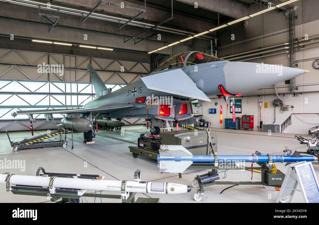 German Air Force Eurofighter Typhoon parked in an aircraft shelter at ...