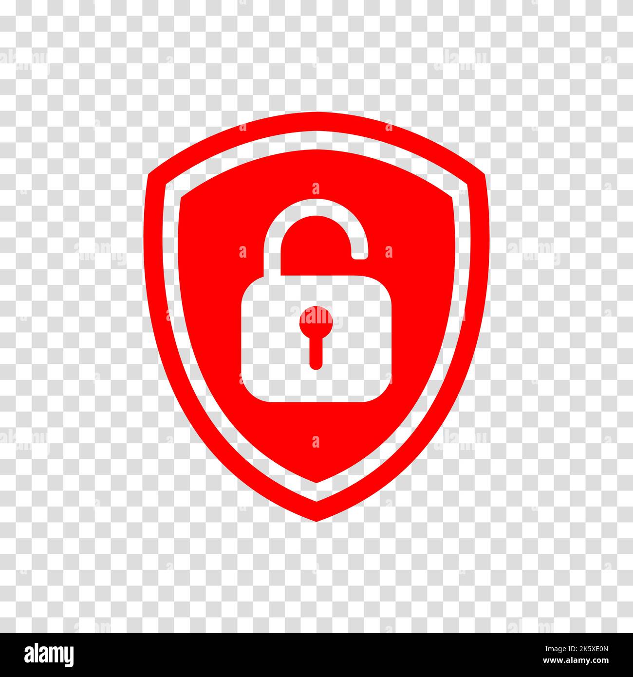 Red shield icon unlock padlock. Vector illustration with symbol on a ...
