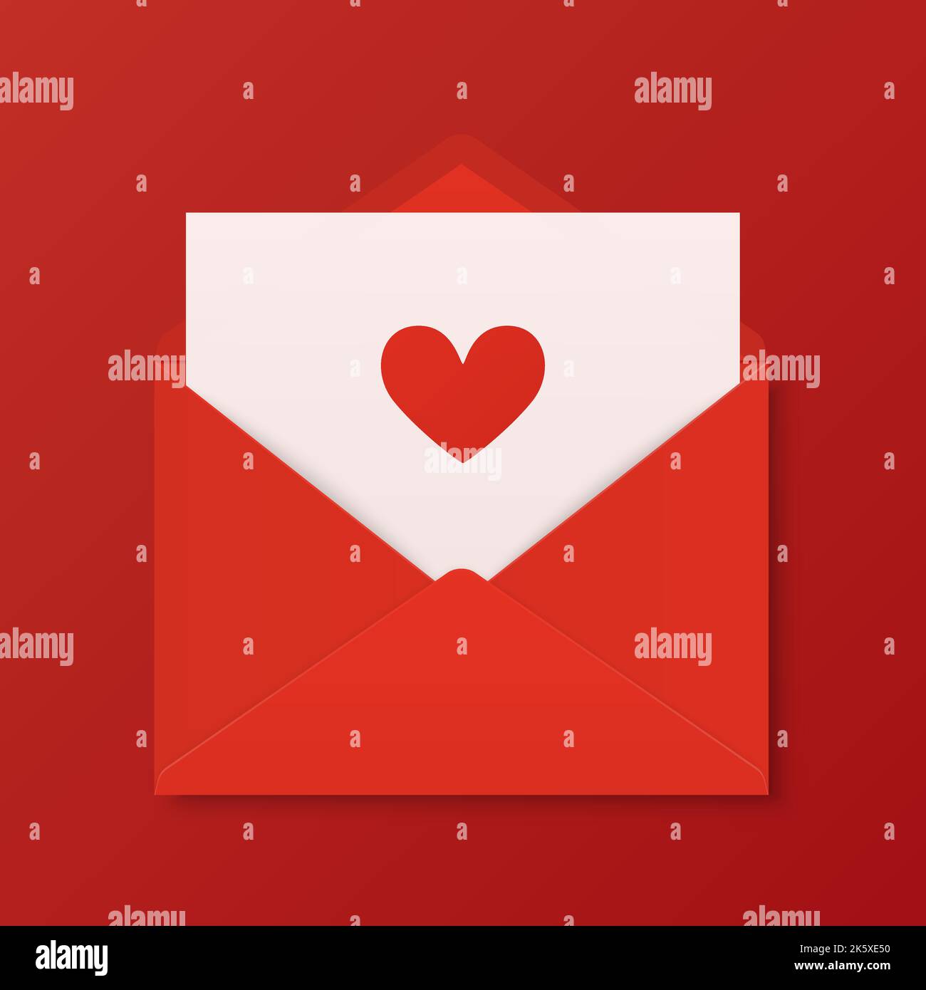 Vector 3d Realistic Opened Red Envelope on Red Background with Heart ...